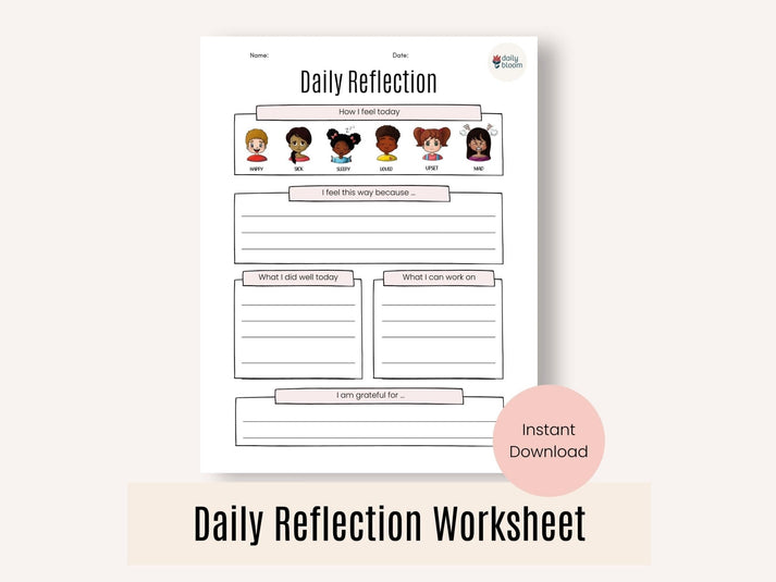 Daily Reflection Worksheet for Kids – Daily Bloom
